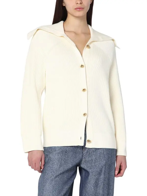 Bottega Veneta Ribbed Cotton Cardigan - White