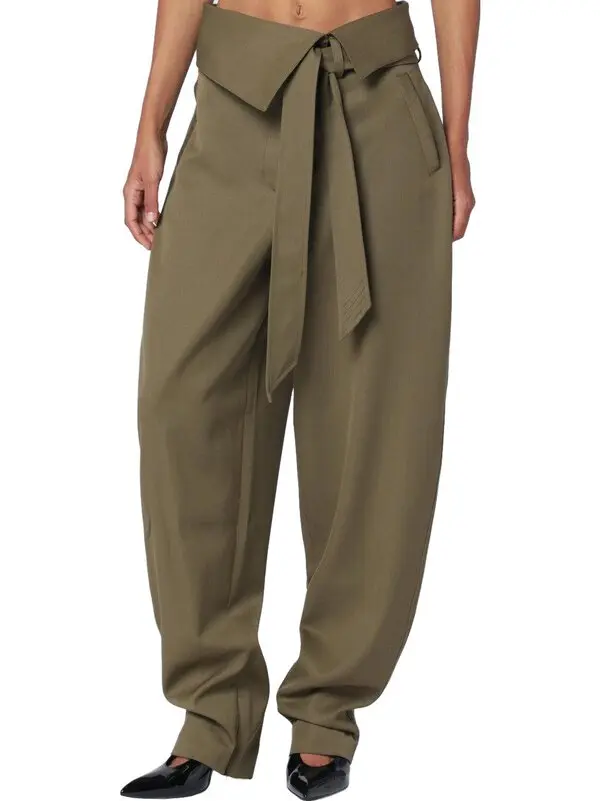Attico Military Wool Gabardine Wide-leg Trousers - Green