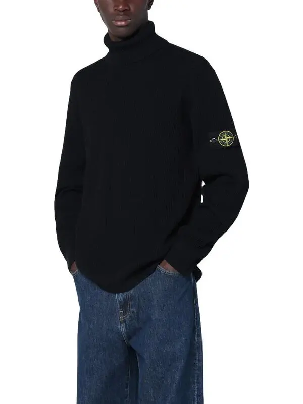 Stone Island Ribbed Turtleneck Sweater - Black