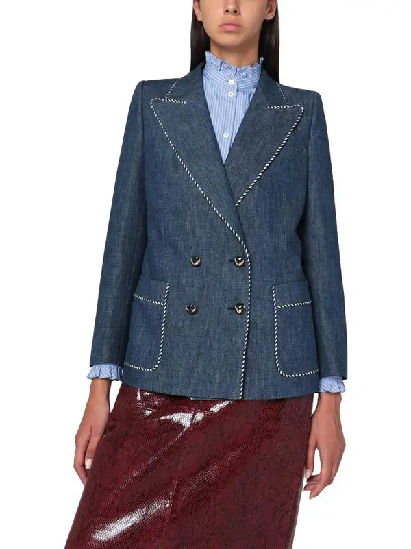 Valentino Garavani Double-breasted Chambray Denim Jacket - Blue
