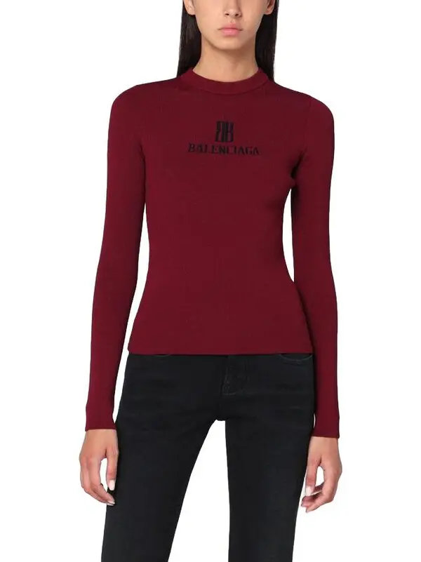 Balenciaga Ribbed Fitted Sweater - Burgundy