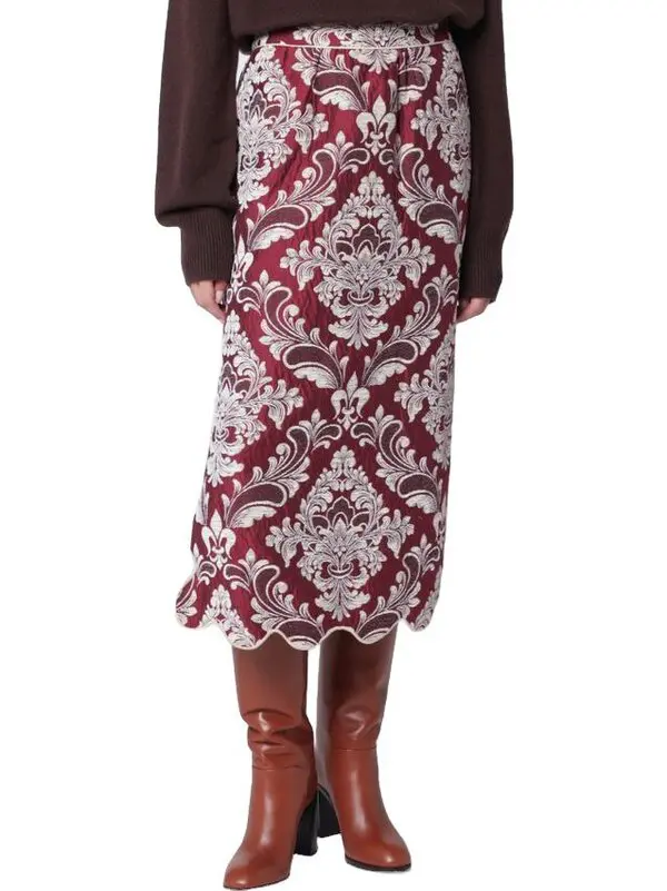 Farm Rio Jacquard Midi Skirt - Burgundy