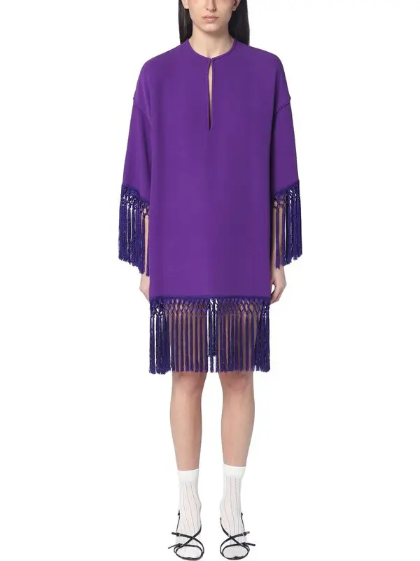Valentino Garavani Silk Dress With Fringes - Purple