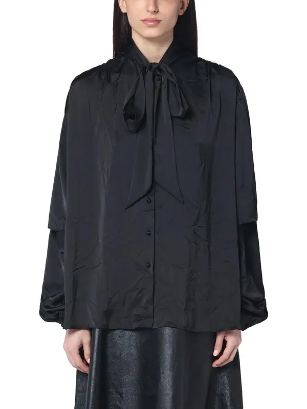 Balenciaga Satin Blouse With Bow - Black