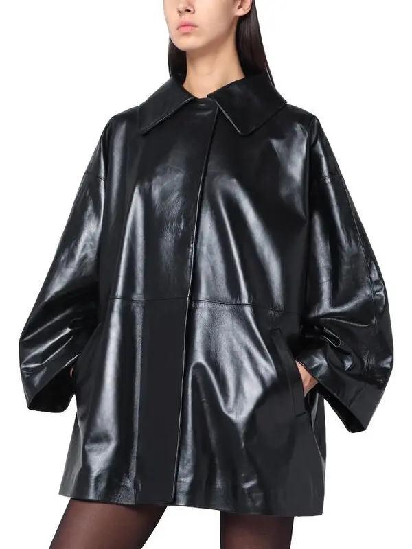 CASSELL Oversized Leather Jacket - Black