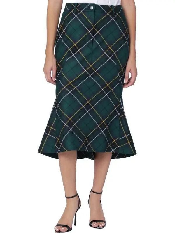 Alexander McQueen Flared Tartan Wool Skirt - Blue