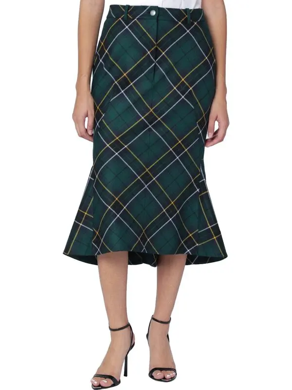 Alexander McQueen Flared Midi Skirt In Wool Tartan - Blue