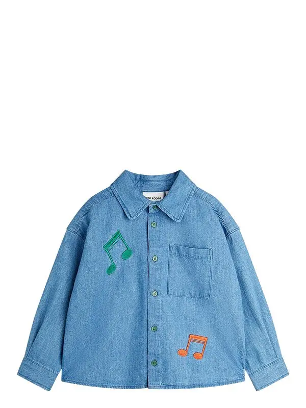 MINI RODINI Light Denim Shirt With Musical Notes - Blue