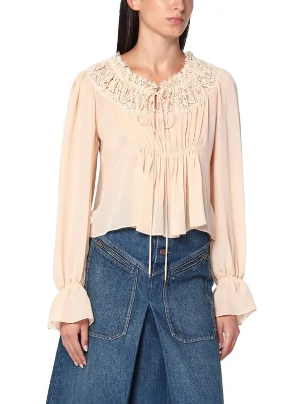 Chloé Silk Georgette Blouse With Tie - Pink
