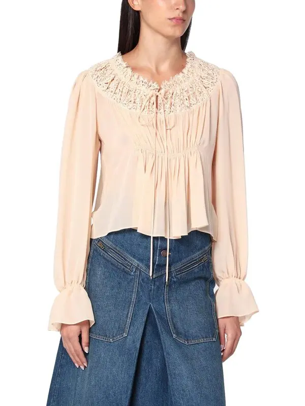 Chloé Blouse With Tie In Silk Georgette - Pink