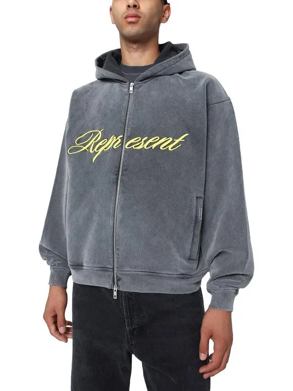 REPRESENT Washed Zip-up Hoodie - Grey