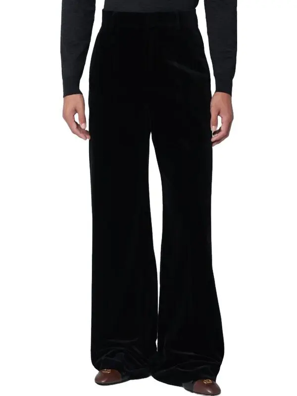Valentino Garavani Cotton Velvet Wide Leg Trousers - Black