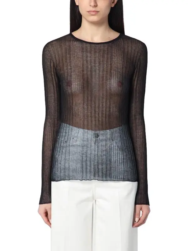 ROBERTO COLLINA Semi-transparent Ribbed Sweater - Black