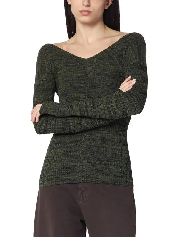 6397 Ribbed V-neck Sweater - Green