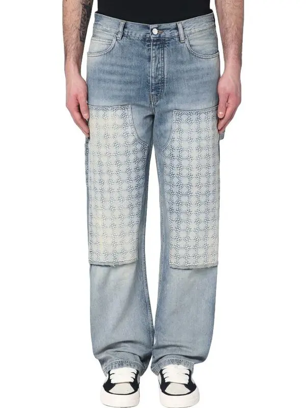 Amiri Washed Denim Jeans With Monogram Panels - Light Blue