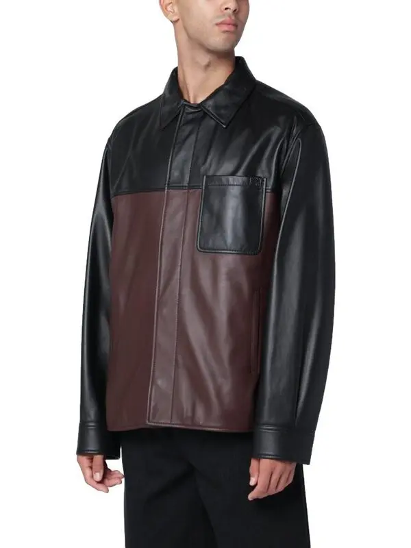 Loewe Burgundy Leather Overshirt - Black