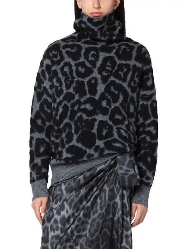 Stella McCartney Leopard Print Turtleneck Sweater - Black
