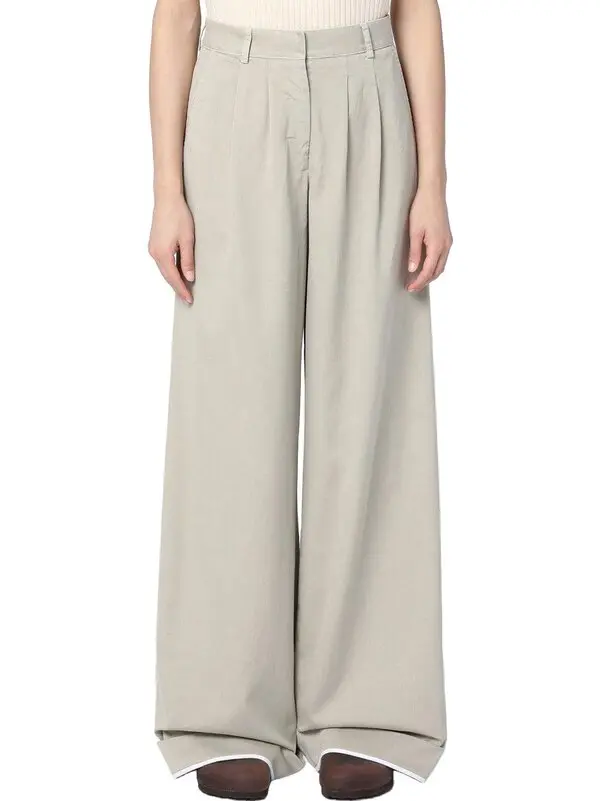 Palm Angels Cotton Wide Leg Trousers - Beige