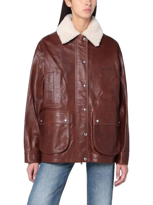 HALFBOY Leather Jacket With Shearling Collar - Brown