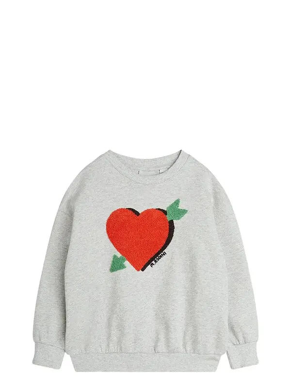 MINI RODINI Crew Neck Sweatshirt With Velour Heart And Arrow - Grey