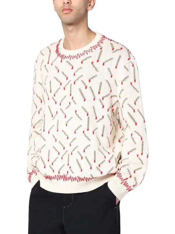 Bottega Veneta Crew Neck Sweater With Jacquard Motif - White