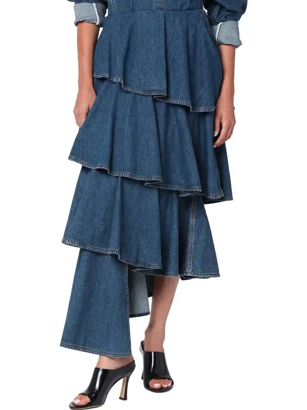 Alaïa Midi Asymmetrical Spiral Denim Skirt - Blue