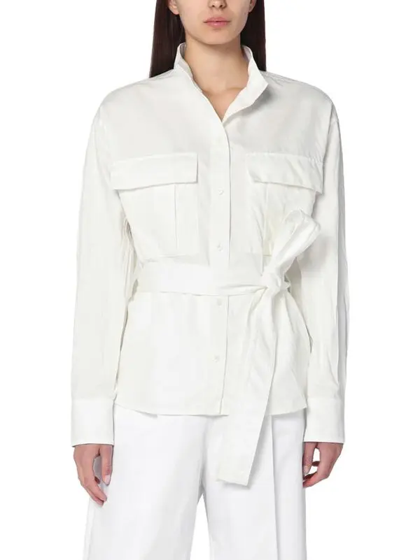 FERRAGAMO Belted Cotton Blend Shirt - White