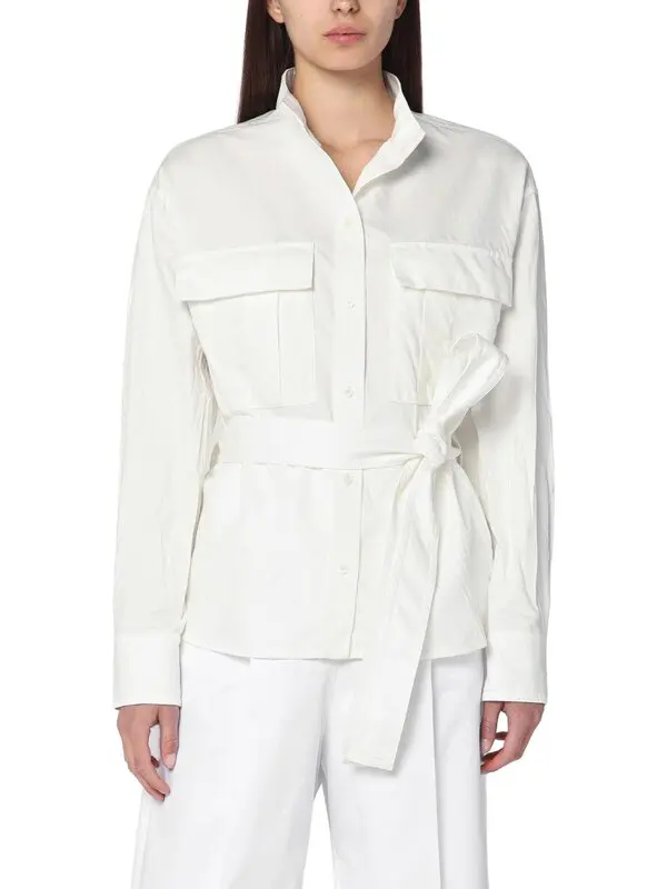 FERRAGAMO Belted Cotton Blend Shirt - White