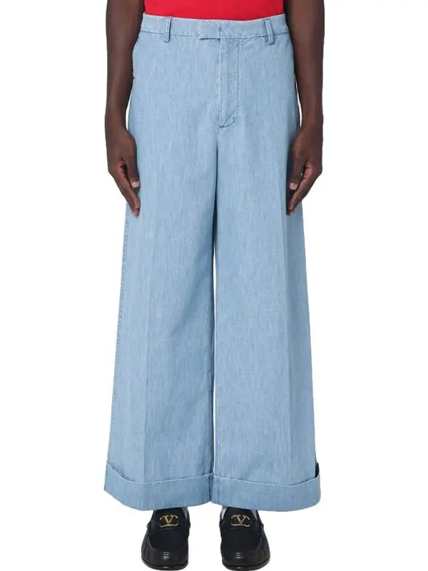 Valentino Garavani Wide Leg Jeans With Cuff - Light Blue