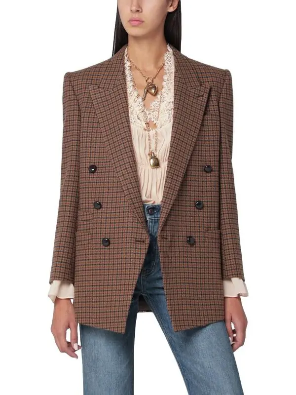 Chloé Houndstooth Double-breasted Jacket - Brown