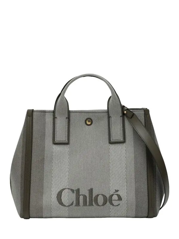 Chloé Carry Tote Bag In Striped Canvas - Blue
