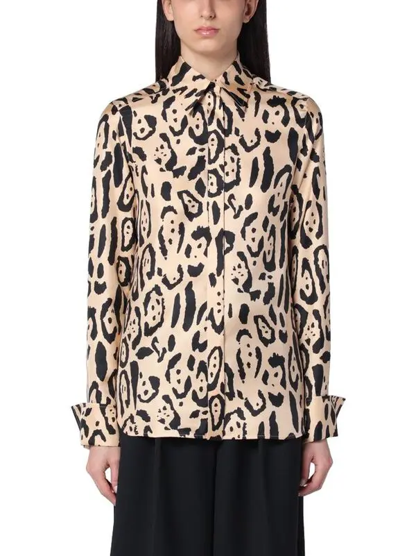 Sportmax Silk Animal Print Shirt - Beige