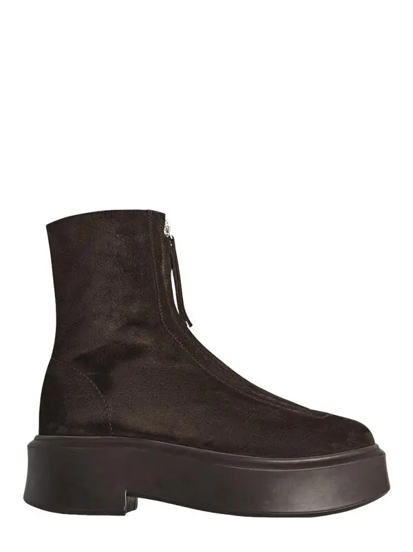 THE ROW Suede Zipped Ankle Boots - Brown