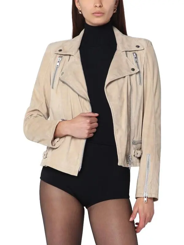 SWORD 6644 Suede Leather Biker Jacket - Beige