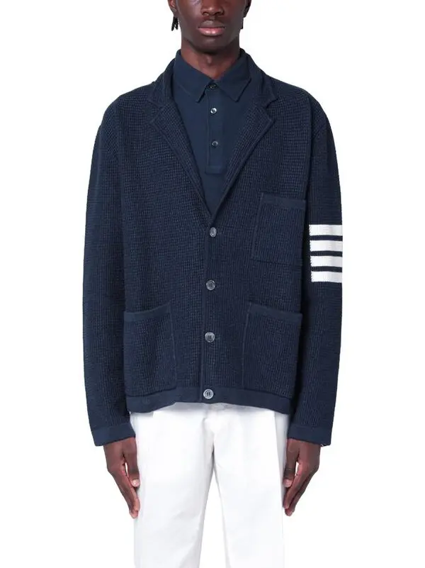 Thom Browne Linen Blend Cardigan - Blue