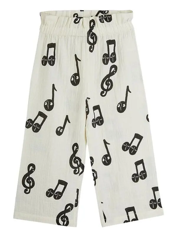 MINI RODINI Wide Trousers With Musical Notes - White