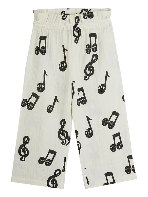 MINI RODINI Wide Trousers With Musical Notes - White