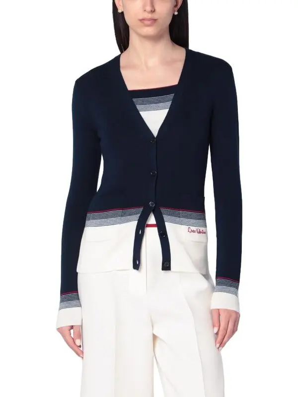 Valentino Garavani Wool Cardigan With Embroidery - Blue