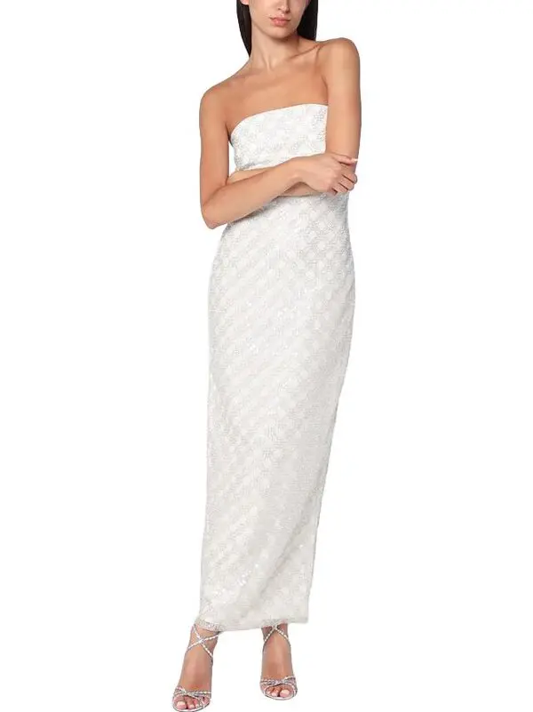 ROTATE BY BIRGER CHRISTENSEN Sequin Embellished Maxi Tube Dress - White