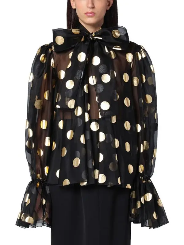 Dolce & Gabbana Silk Organza Lamé Polka Dot Blouse - Black