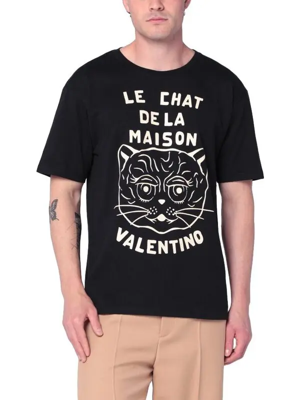 Valentino Garavani T-shirt With Le Chat De La Maison Print - Black