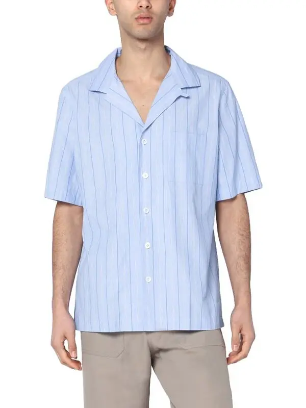LARDINI Bowling-style Shirt In Cotton - Light Blue
