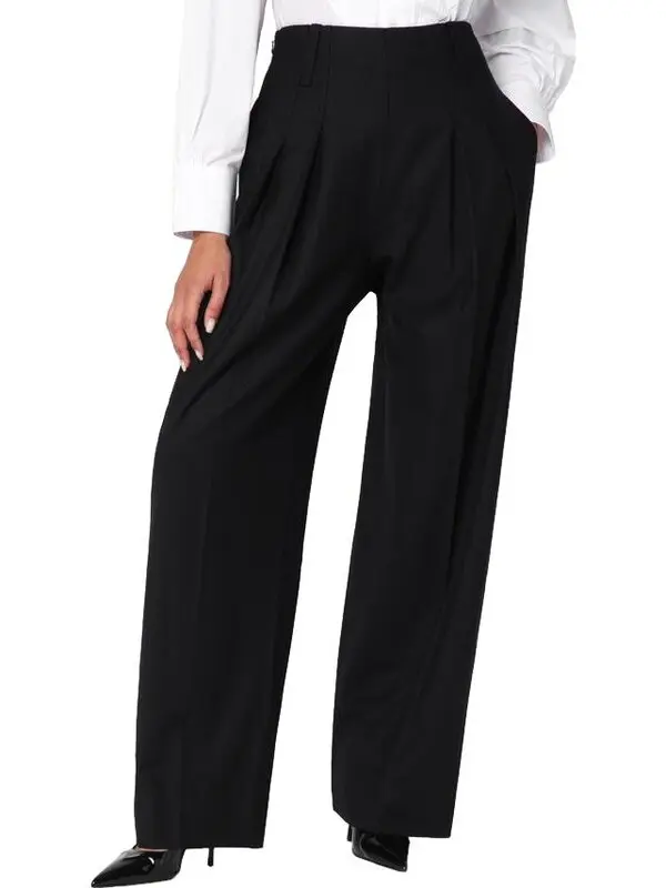 Victoria Beckham Wide Leg Wool Blend Trousers - Black