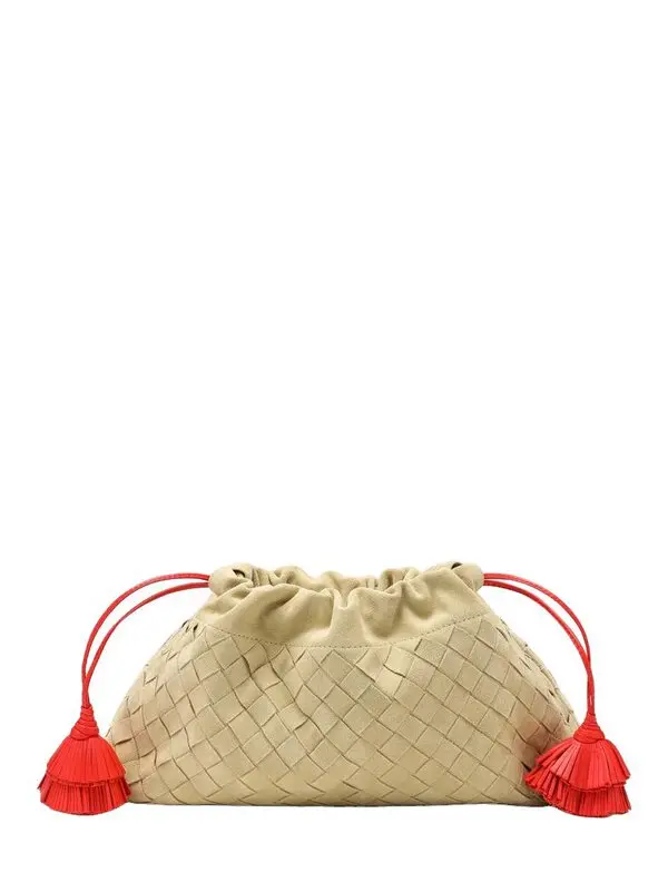 Bottega Veneta Woven Suede Pouch With Drawstring - Beige