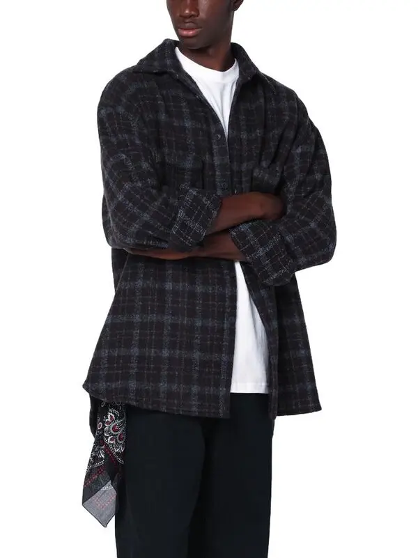 Destin Plaid Wool Shirt Jacket - Brown
