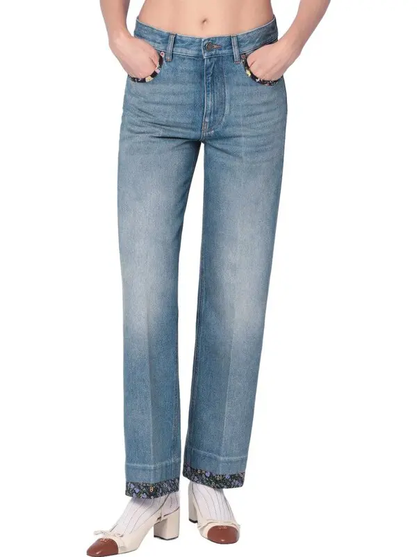 Valentino Garavani Washed Jeans With Floral Details - Blue