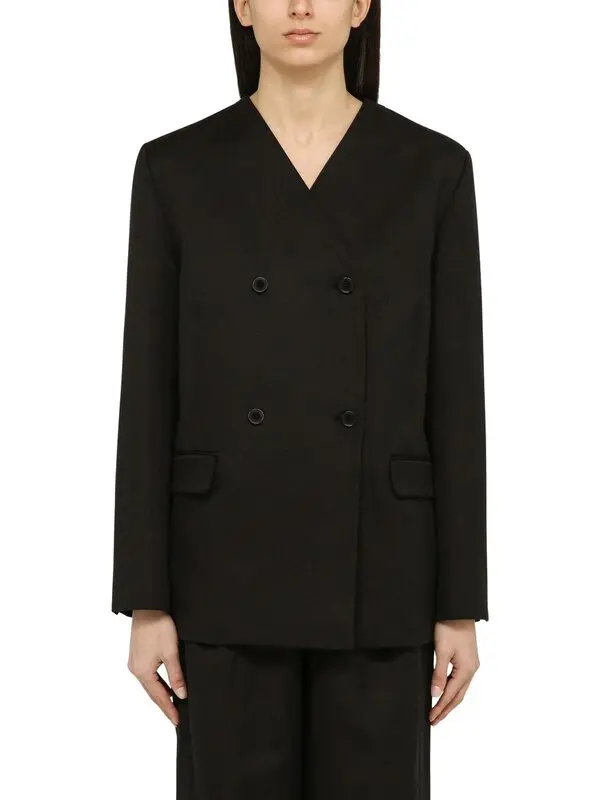 Loulou De Saison Double-breasted Cotton And Linen Jacket - Black