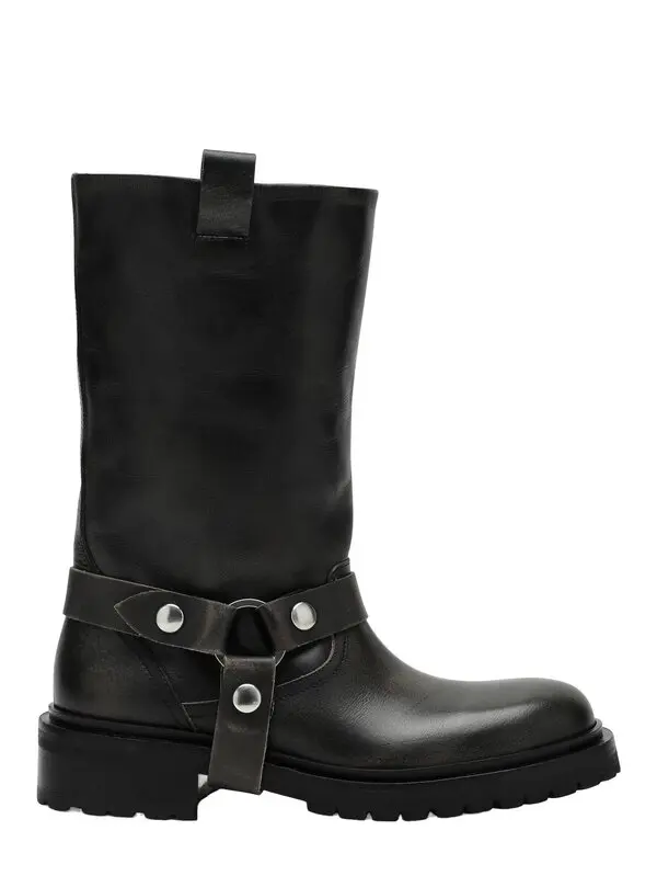 GOLDEN GOOSE Kurt Leather Boots With Buckle - Black