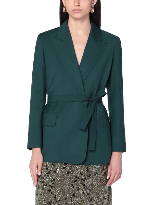 Max Mara Wool Canvas Jacket With Tie Belt - Green