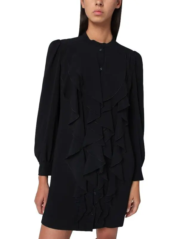 Chloé Ruffled Silk Blend Dress - Black